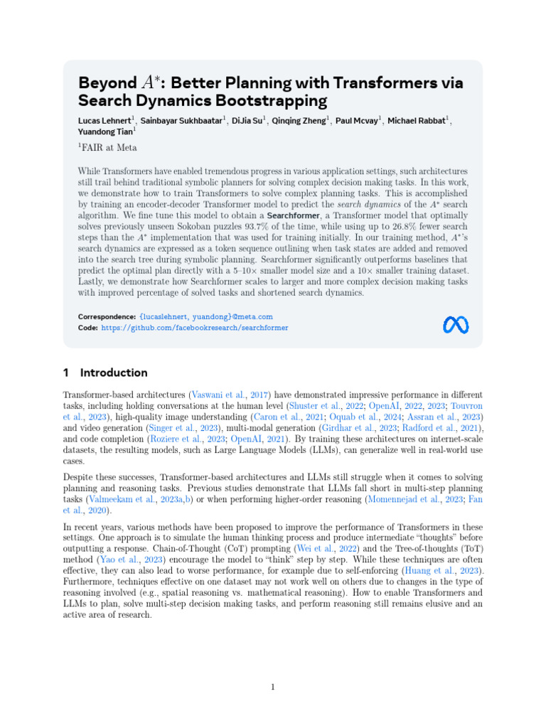 Beyond a-Star- Better Planning With Transformers via Search Dynamics Bootstrapping | PDF ...