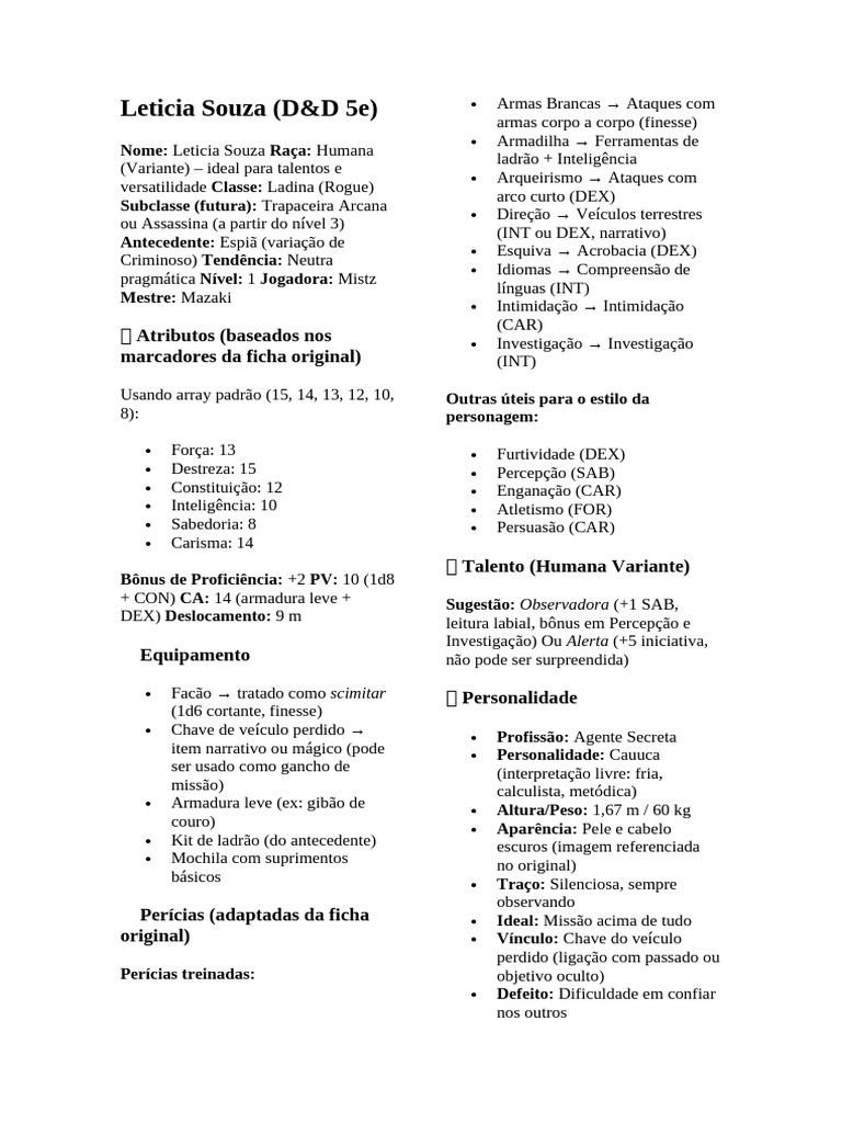 Leticia Souza: Agente Secreta em D&D 5e | PDF
