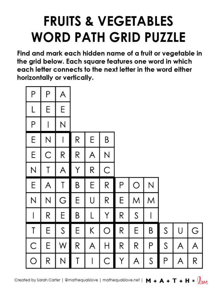 Fruits & Vegetables Word Path Puzzle | PDF