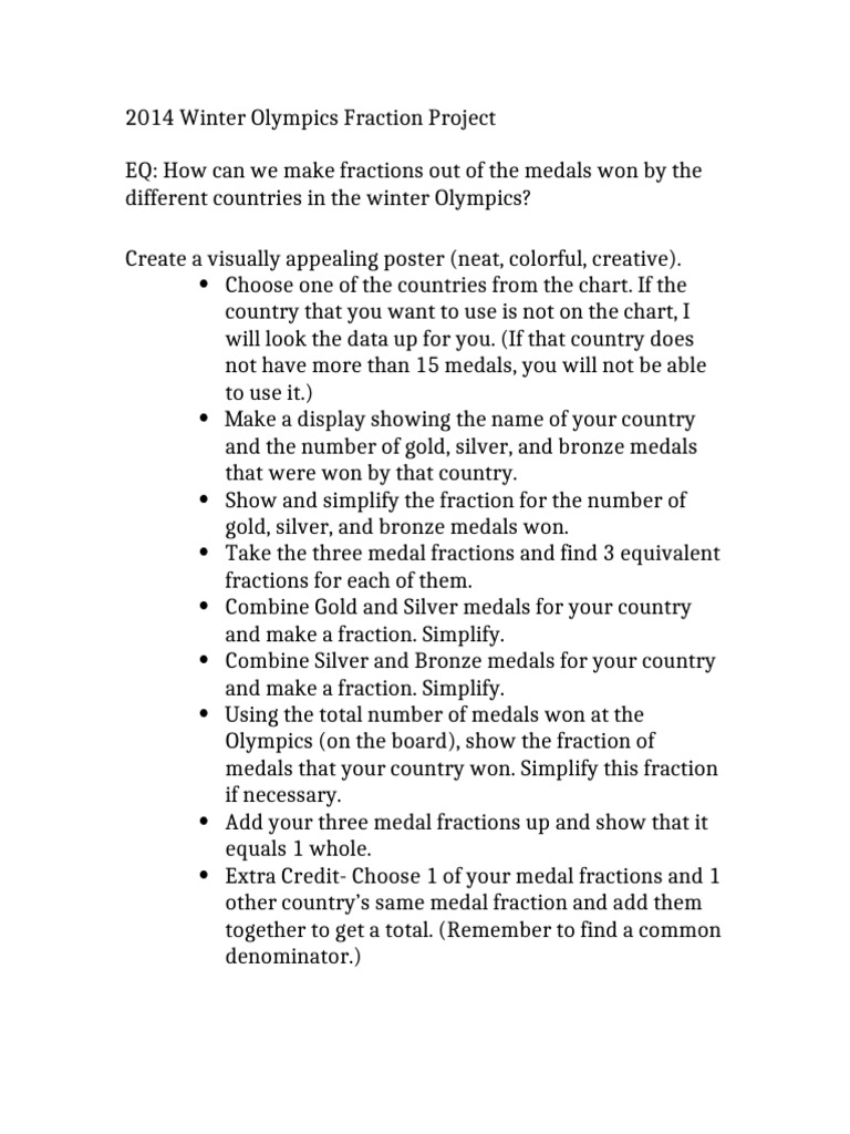 Winter Olympics Medal Fraction Project | PDF