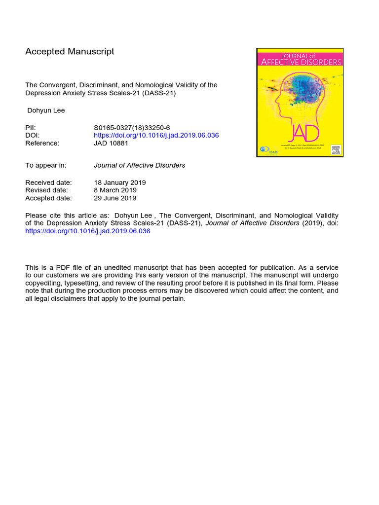 Accepted Manuscript: Journal of Affective Disorders | PDF | Variance ...