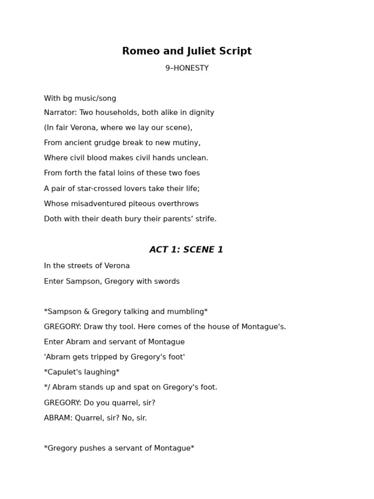 Romeo and Juliet Final Script | PDF | Characters In Romeo And Juliet