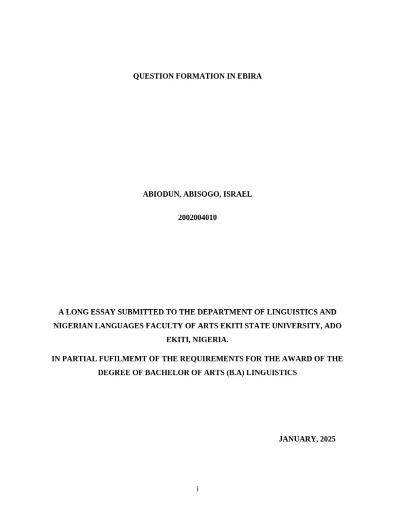 Question Formation in Ebira Language | PDF | Question | Abstract (Summary)
