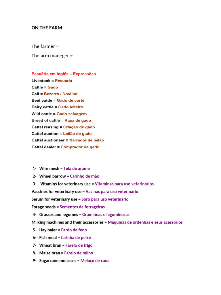 On The Farm Vocabulary | PDF