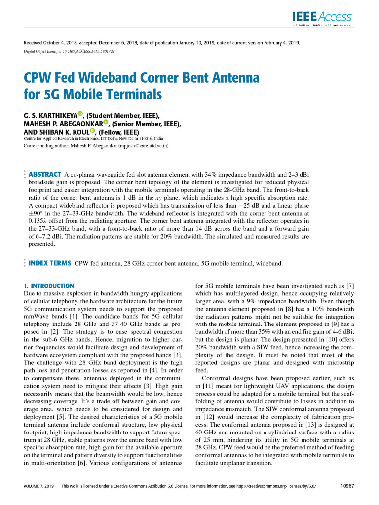 CPW Fed Wideband Corner Bent Antenna For 5g Mobile Terminals 4w6rcm6yxv ...