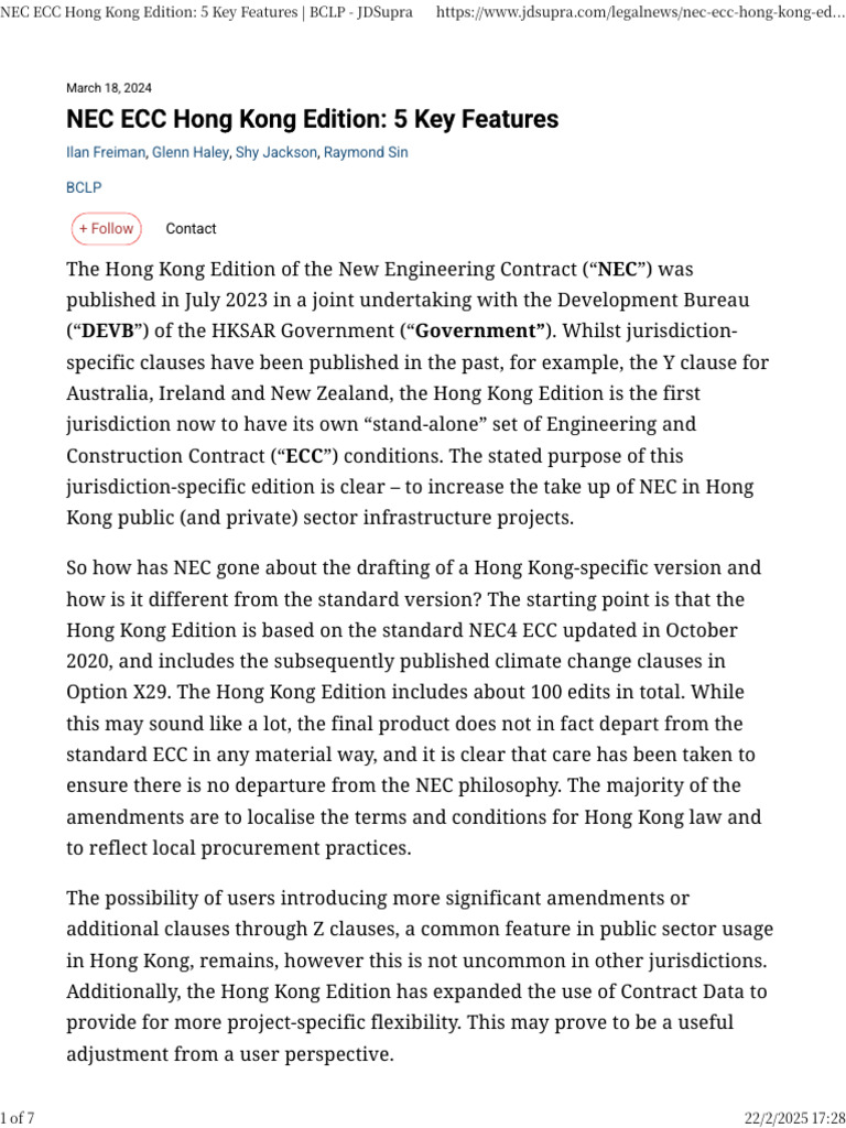 NEC ECC Hong Kong Edition - 5 Key Features - BCLP - JDSupra | PDF | Business