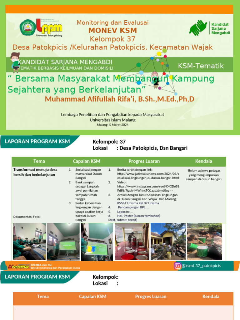 Desa Patokpicis Dsn. Bangsri Kelompok 37 PPT MONEV KSM TEMATIK 20222-1 | PDF