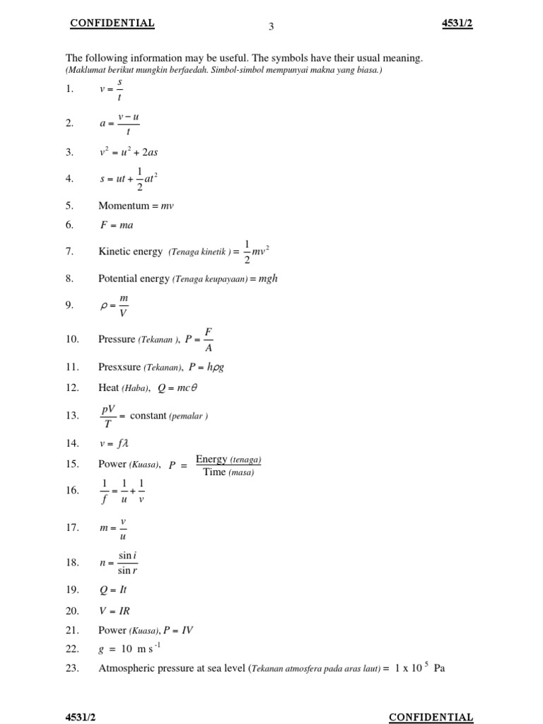 SPM Physics Formula List Form4 | PDF | Acceleration | Velocity