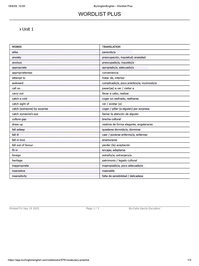 Vocabulary Unit 1 | PDF
