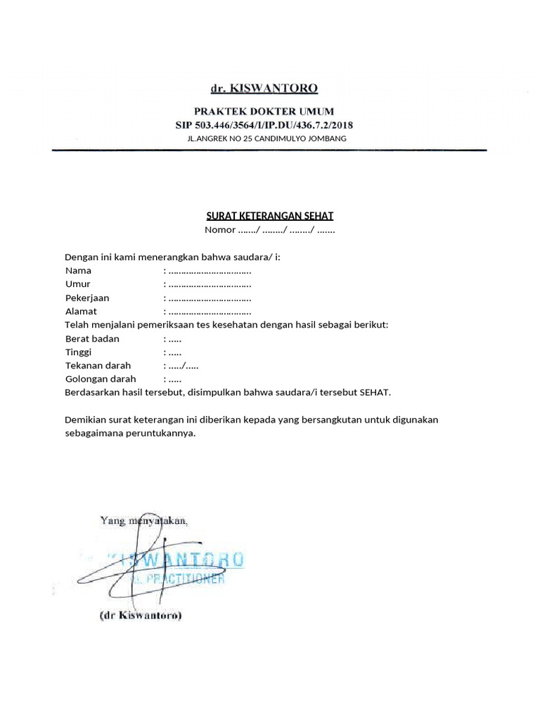 Surat Keterangan Sehat Resmi | PDF