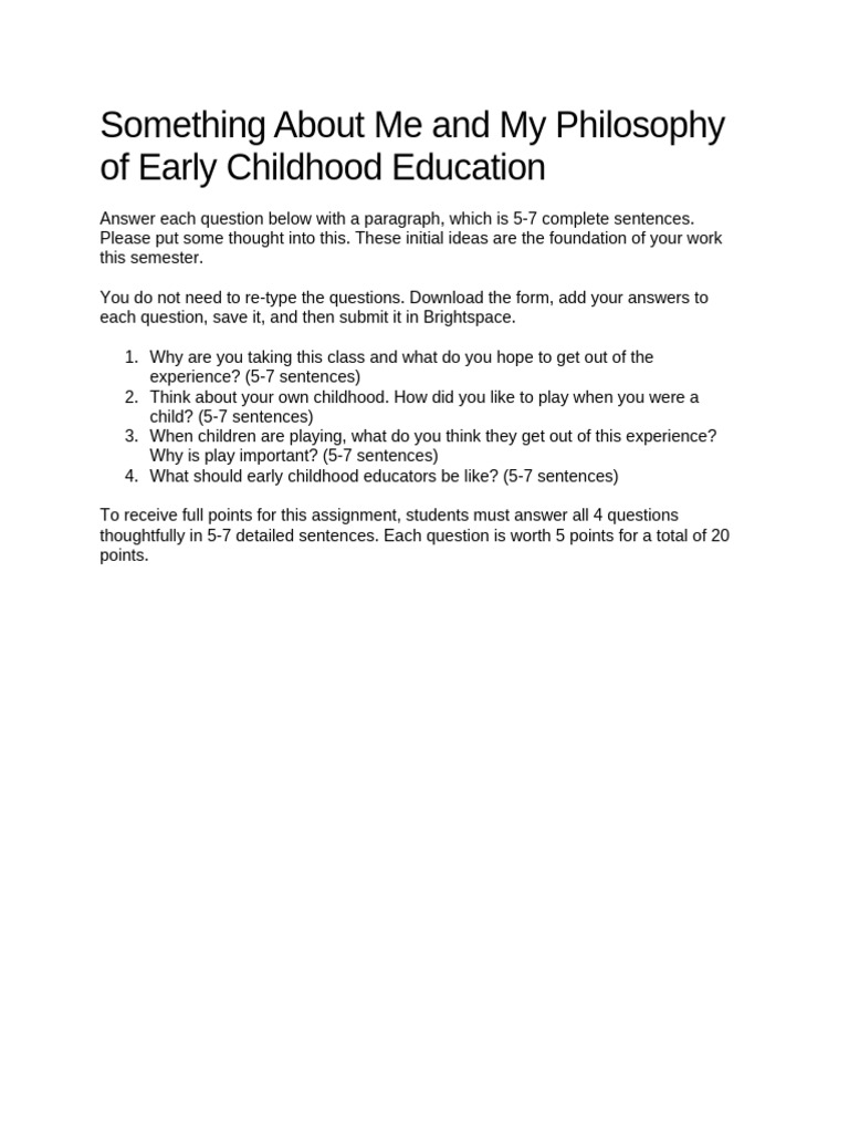 Something About Me and My Philosophy of Early Childhood Education | PDF