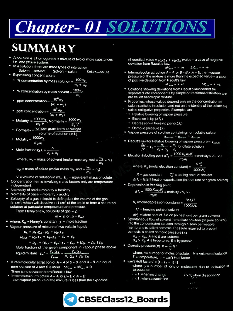 Class 12th Chemistry One Page Notes | PDF