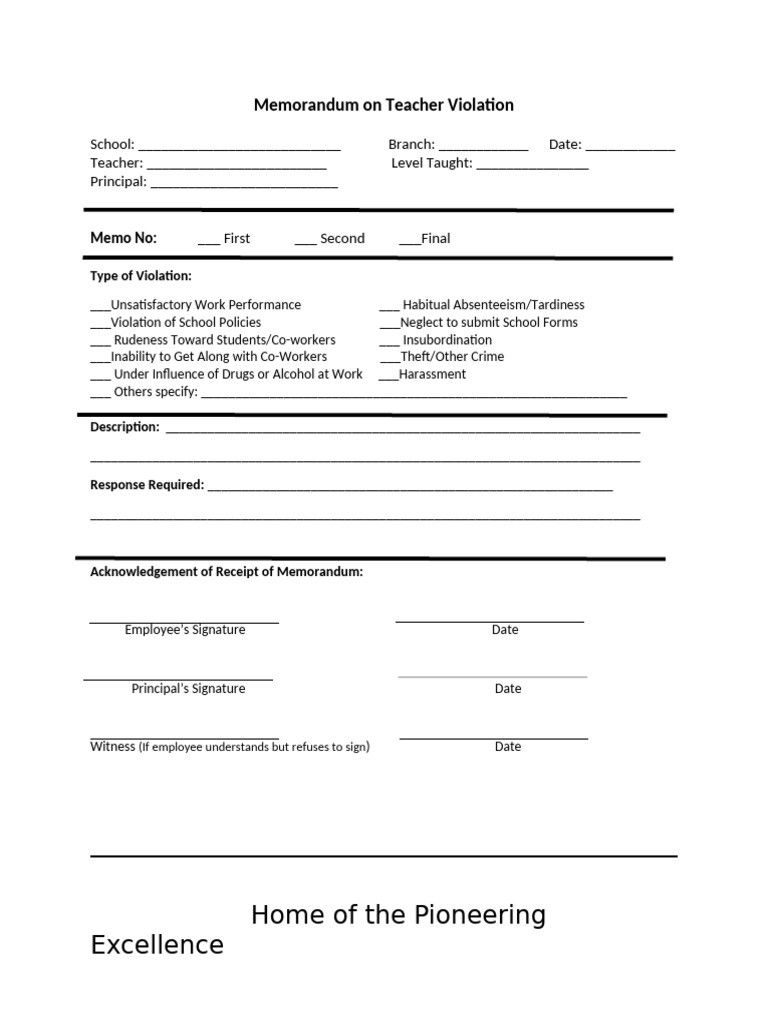 Memorandum On Teacher Violation | PDF