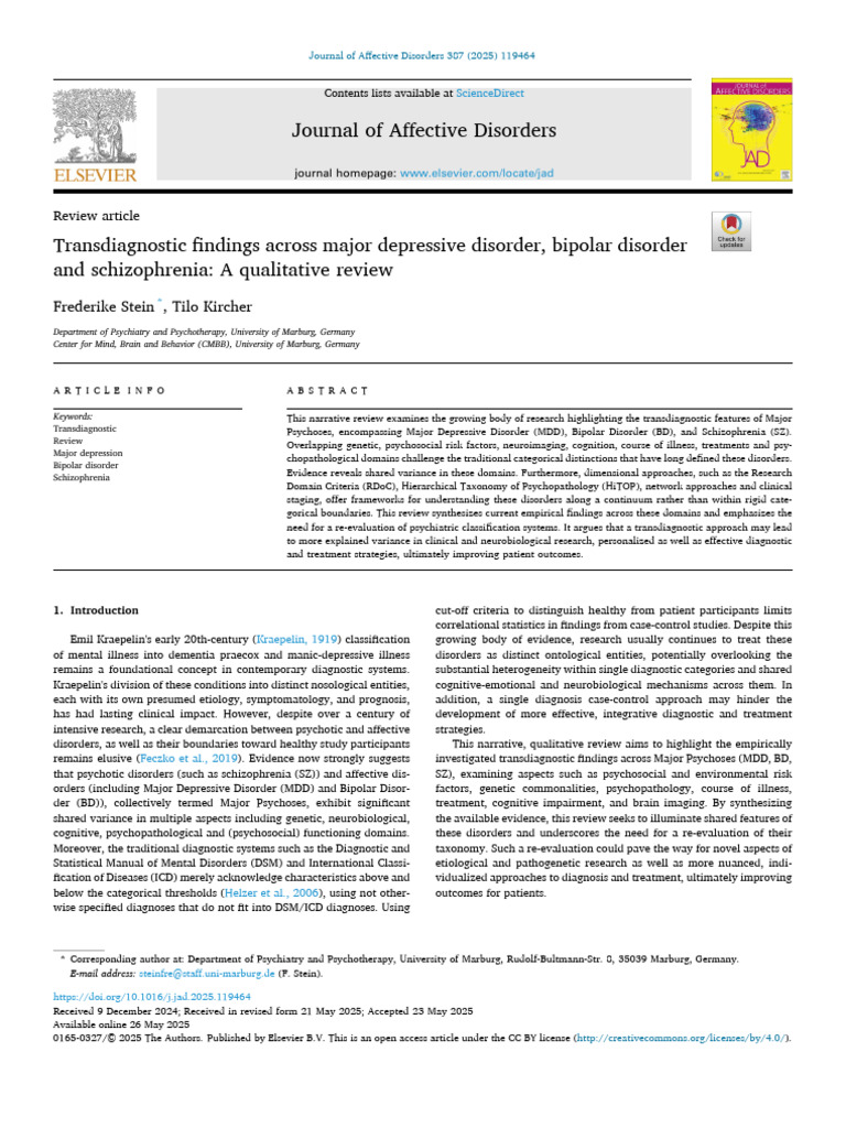 Transdiagnostic Insights in Major Psychoses | PDF | Mental Disorder ...
