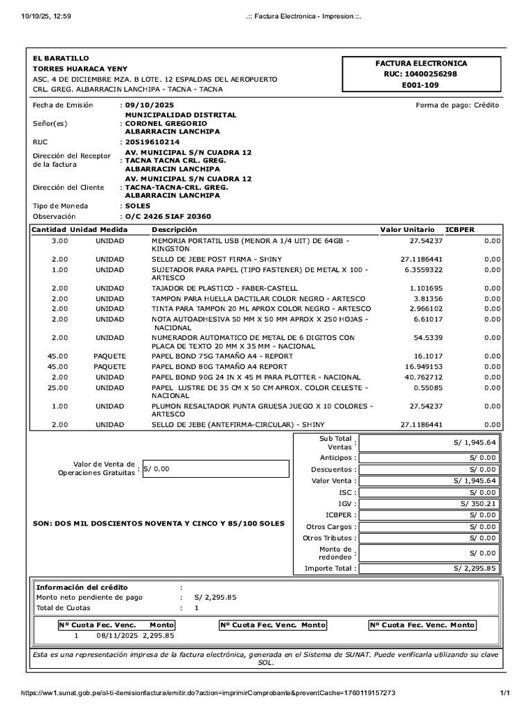 E001-109 MUNICIPALIDAD GAL | PDF