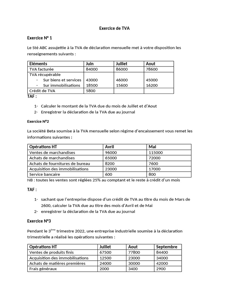 Exercice Pratique de Calcul de TVA | PDF
