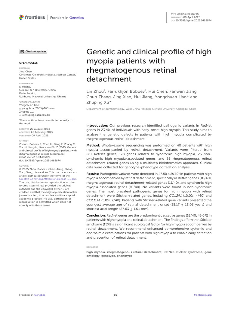Genetic Profile of High Myopia Patients | PDF | Myopia | Ophthalmology