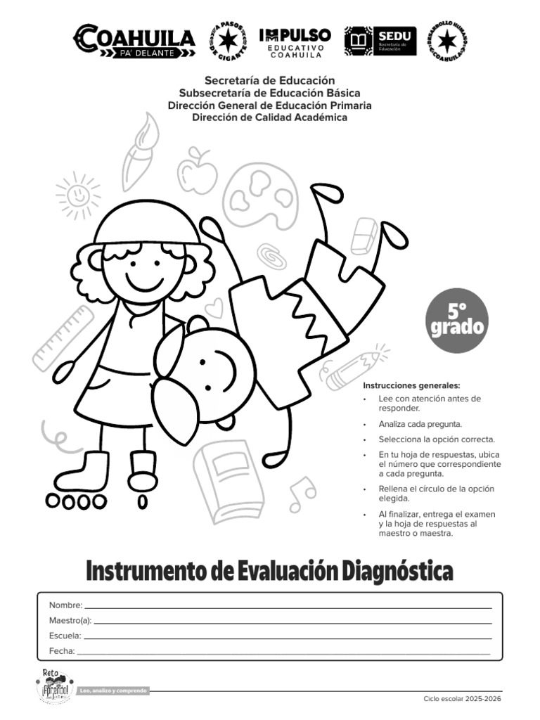 Evaluación Diagnóstica 5° Grado 2025-2026 | PDF