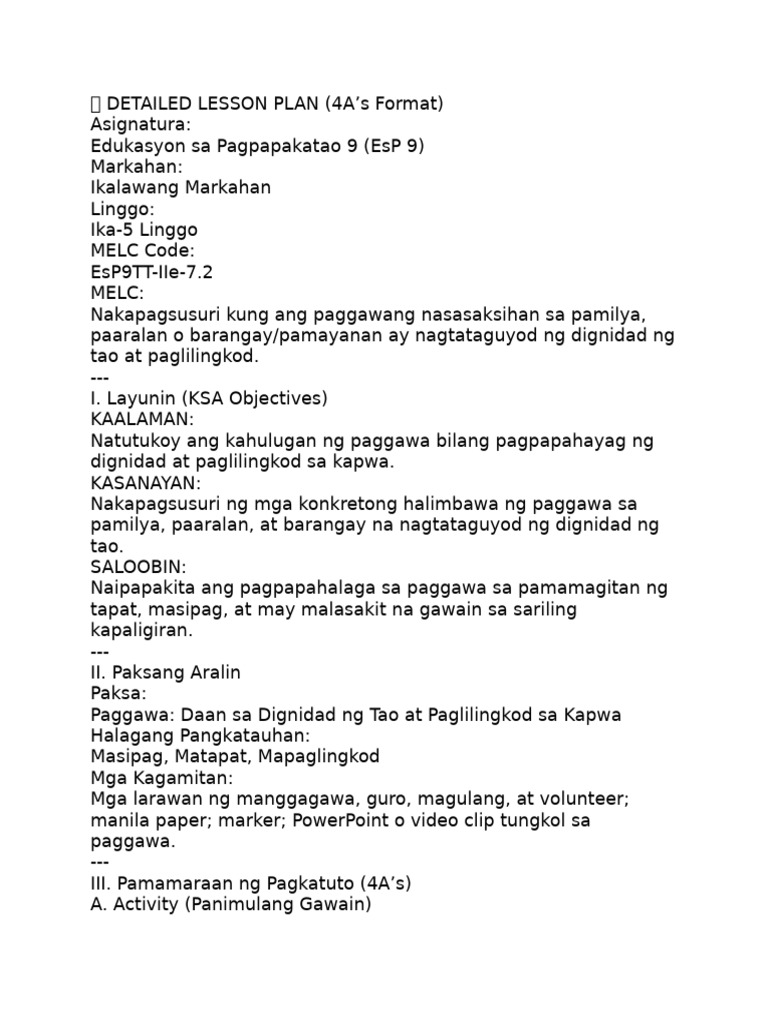 ? Detailed Lesson Plan (4a's | PDF