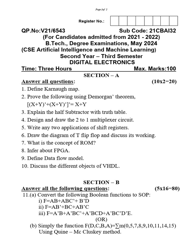Digital Electronic QP 2024 | PDF
