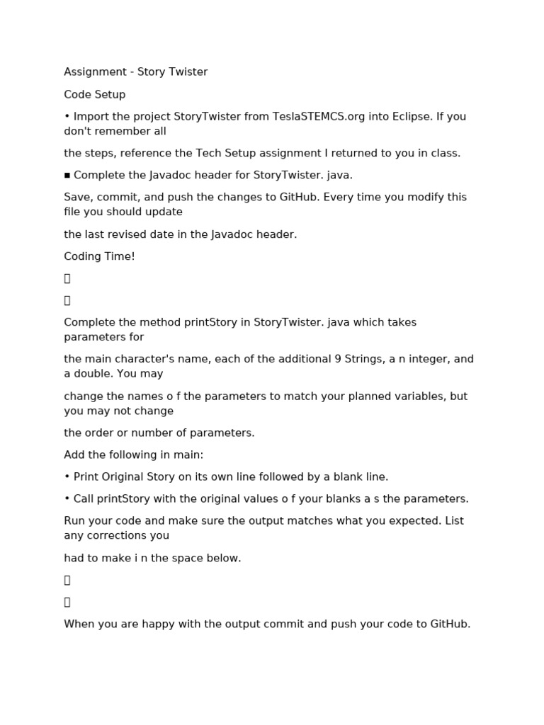 Assignment - Story Twister | PDF | Parameter (Computer Programming ...