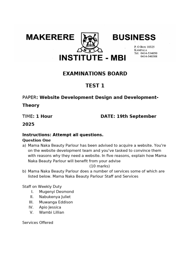 Website Development Exam Paper 2025 | PDF