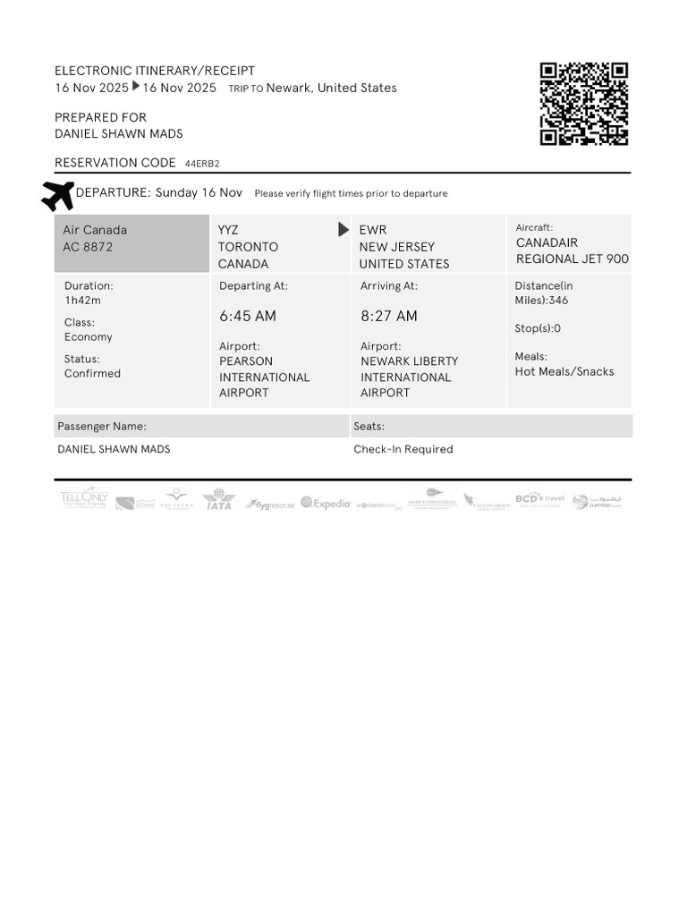 Flight Booking For Daniel Shawn Mads | PDF
