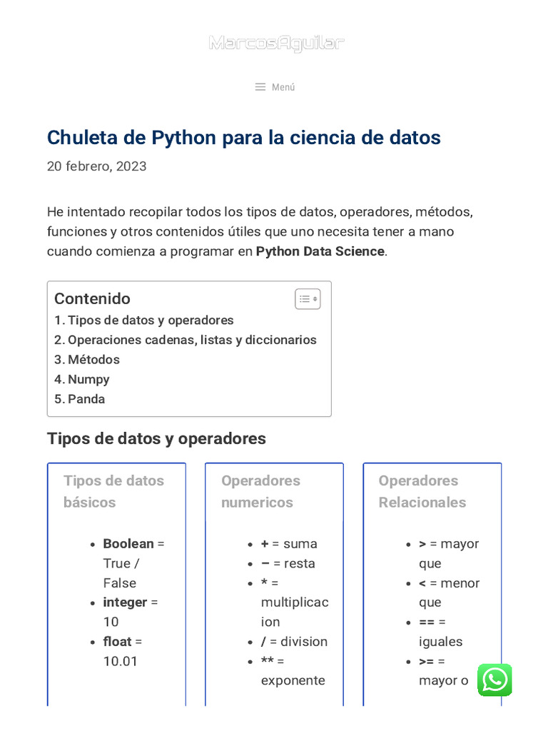 Chuleta de Python Para La Ciencia de Datos - MARCOS AGUILAR (1) | PDF ...