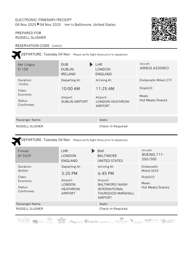 Flight Booking For Mr. Russell Slusher | PDF | Civil Aircraft | Jet ...