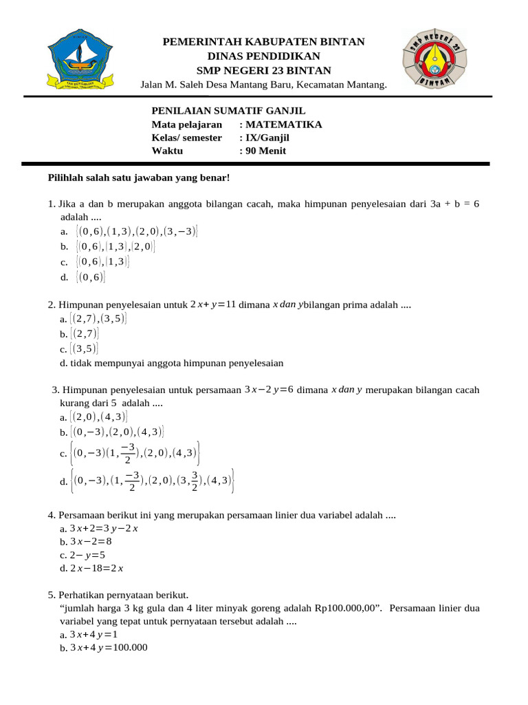 Soal Kelas 9 Kurmer Matematika | PDF