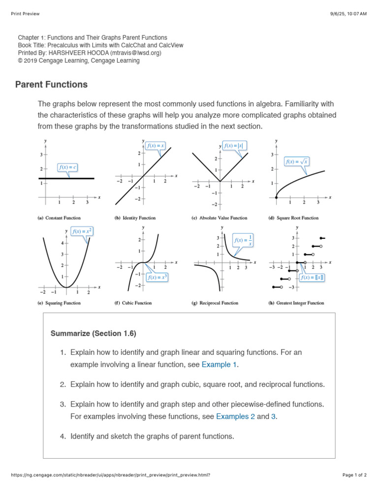 Understanding Parent Functions in Algebra | PDF