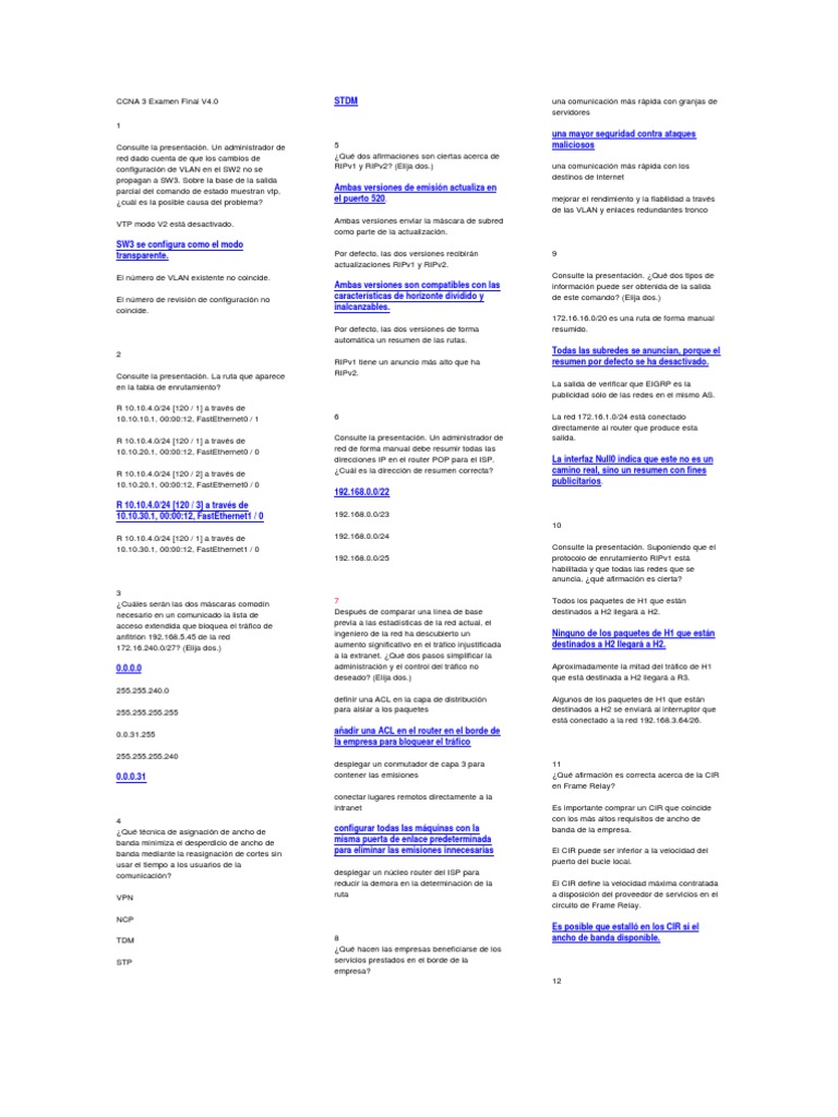 CCNA 3 Examen Final V4 | PDF | Enrutador (Computación) | Dirección IP CCNA 3 Examen Final V4 | PDF | Enrutador (Computación) | Dirección IP
