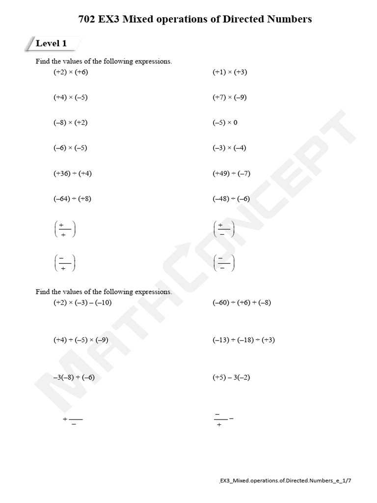 Mixed Operations of Directed Numbers | PDF