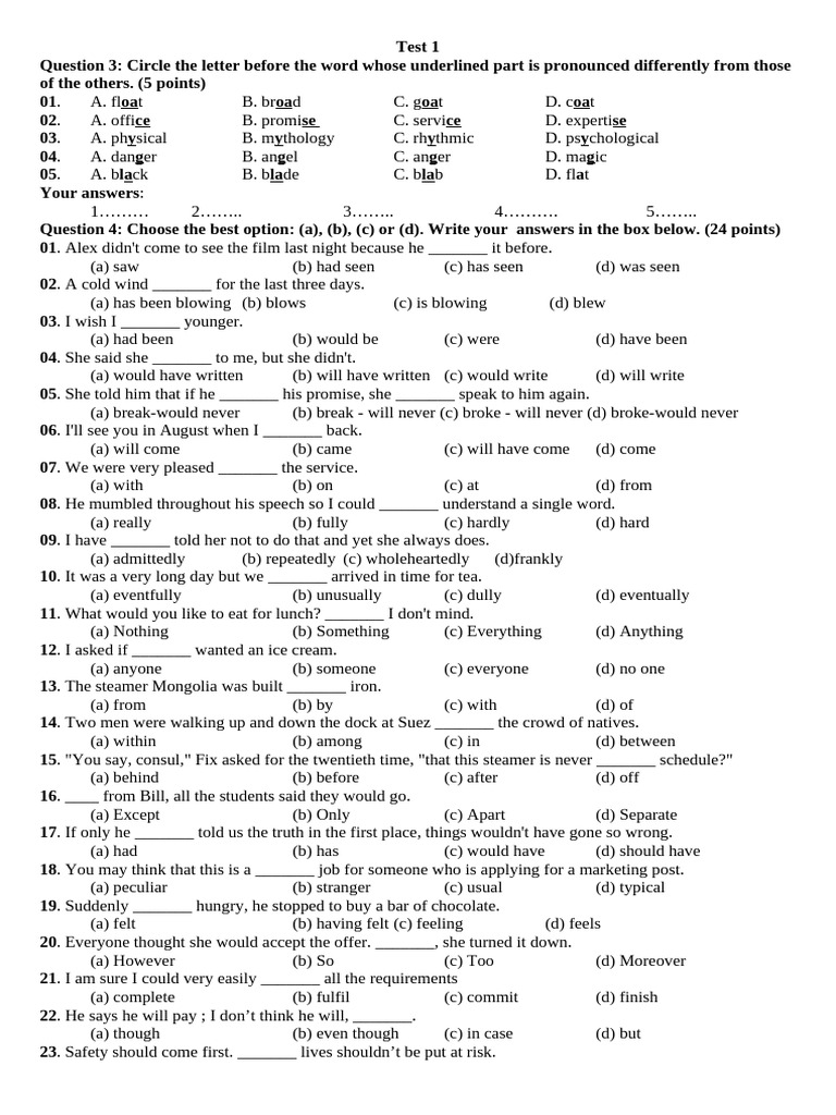 English Language Test Questions | PDF | Paper | Healthy Diet