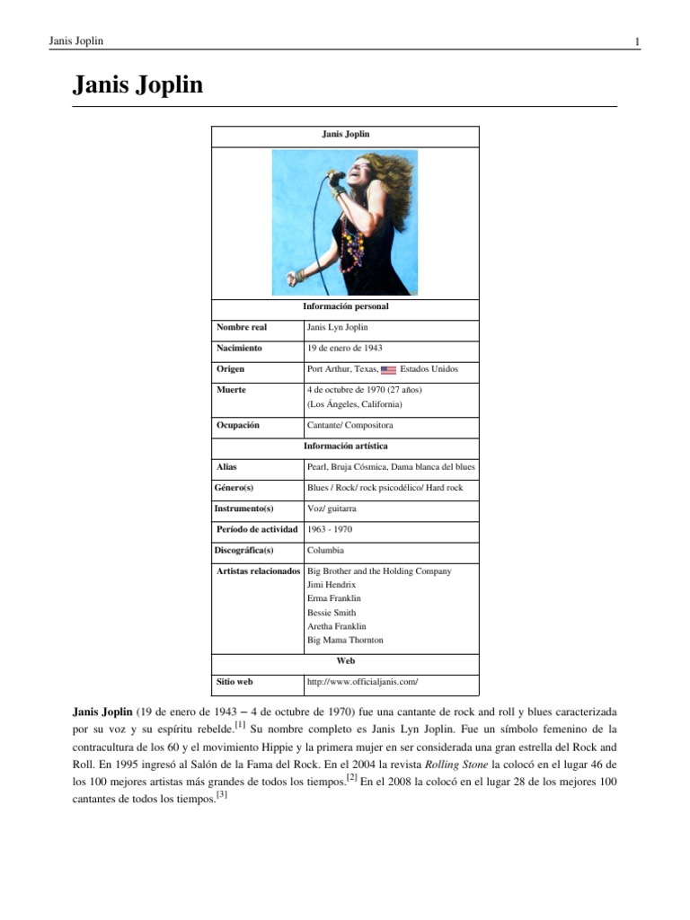Janis Joplin | PDF | Música rock and roll | Ocio