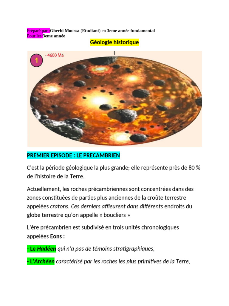 Évolution géologique du Précambrien à l'Ordovicien | PDF | Géologie ...