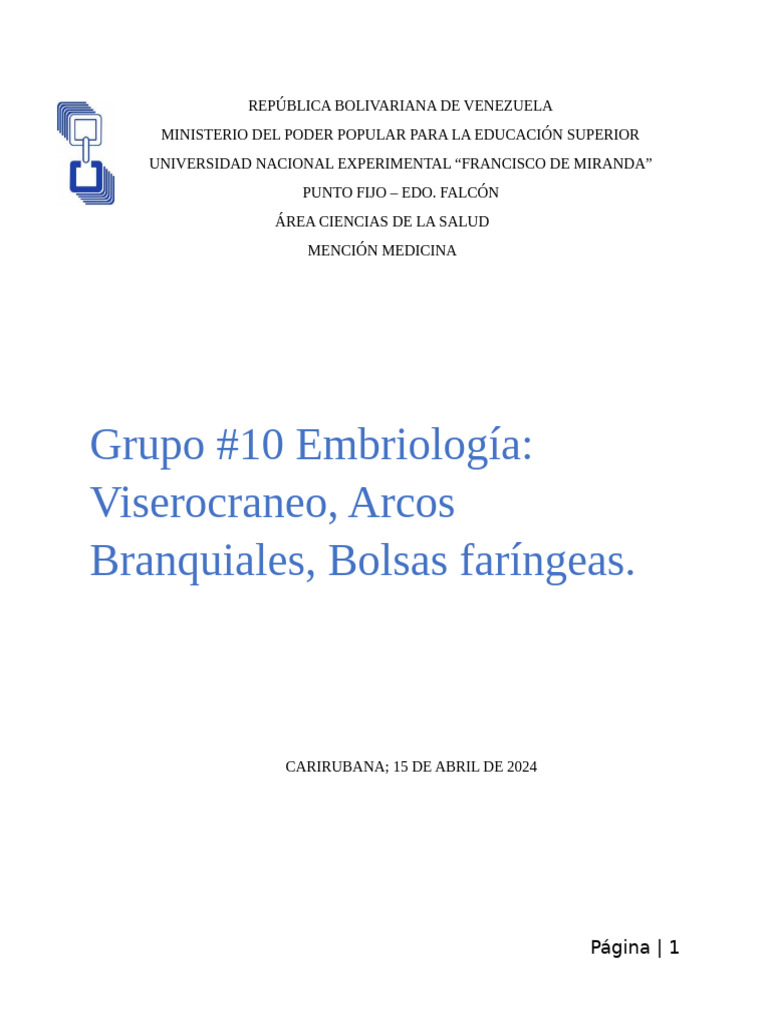 Tema 9 Embriología Viserocraneo, Arcos Branquiales, Bolsas Faríngeas ...