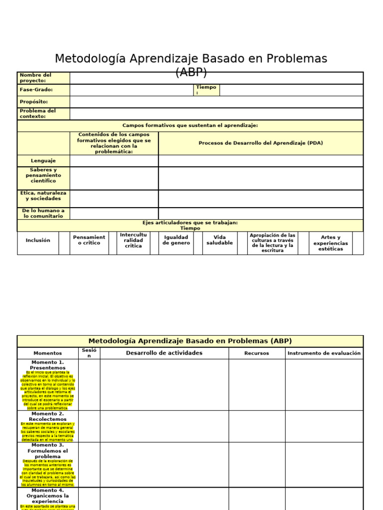 Formato Planeacion ABP (Aprendizaje Basado en Problemas ABP) | PDF | Aprendizaje | Educación en ...