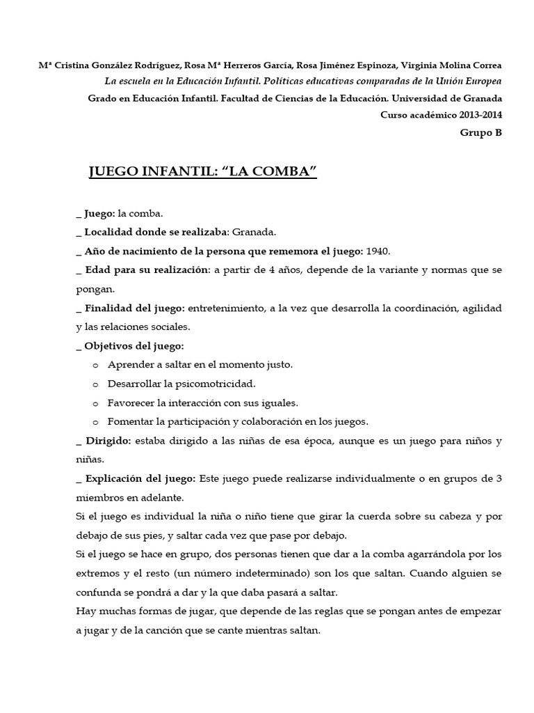 Juego de la Comba en Educación Infantil | PDF