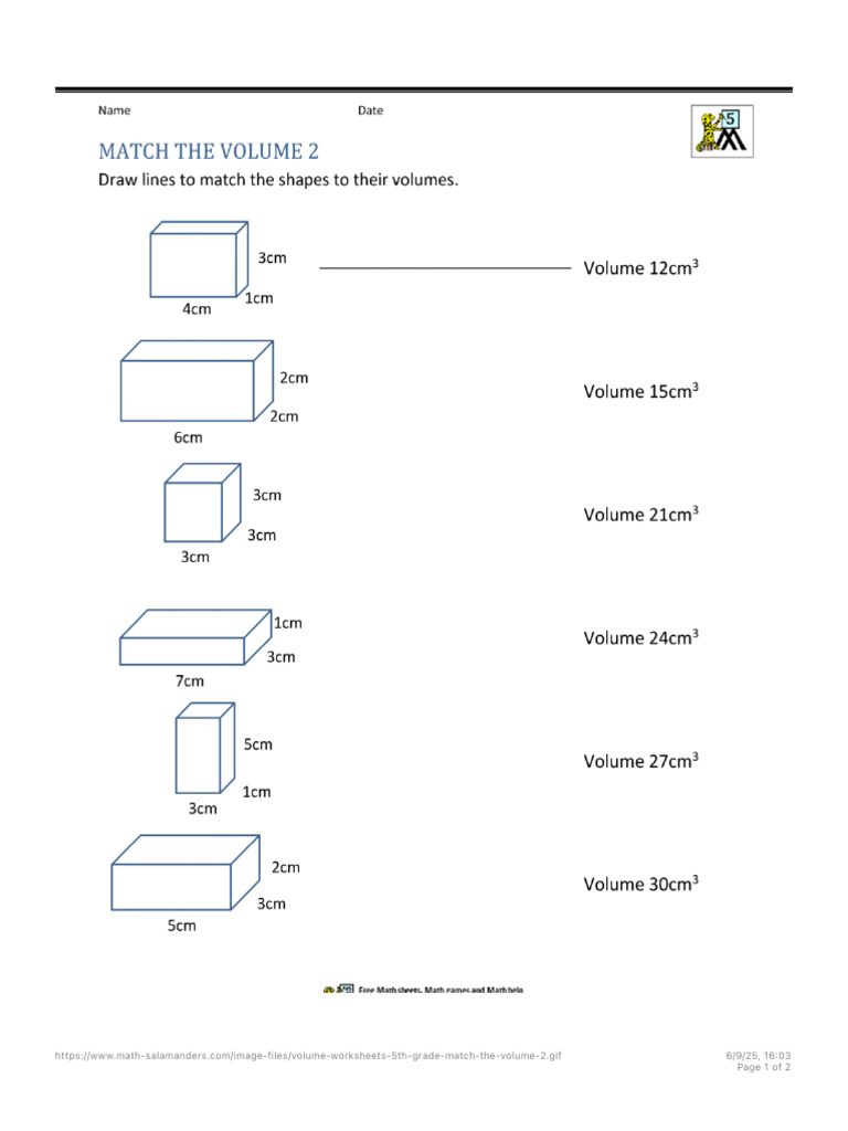 5th Grade Volume Worksheets | PDF