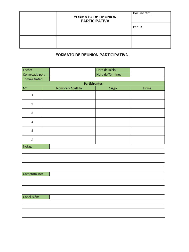 Formato de Reunion Participativa - Copia | PDF