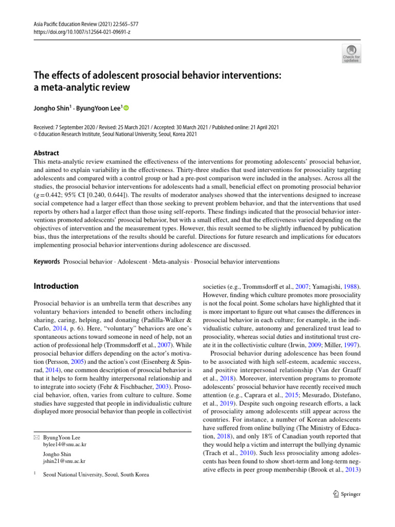 The Effects of Adolescent Prosocial Behavior Interventions - A Meta ...