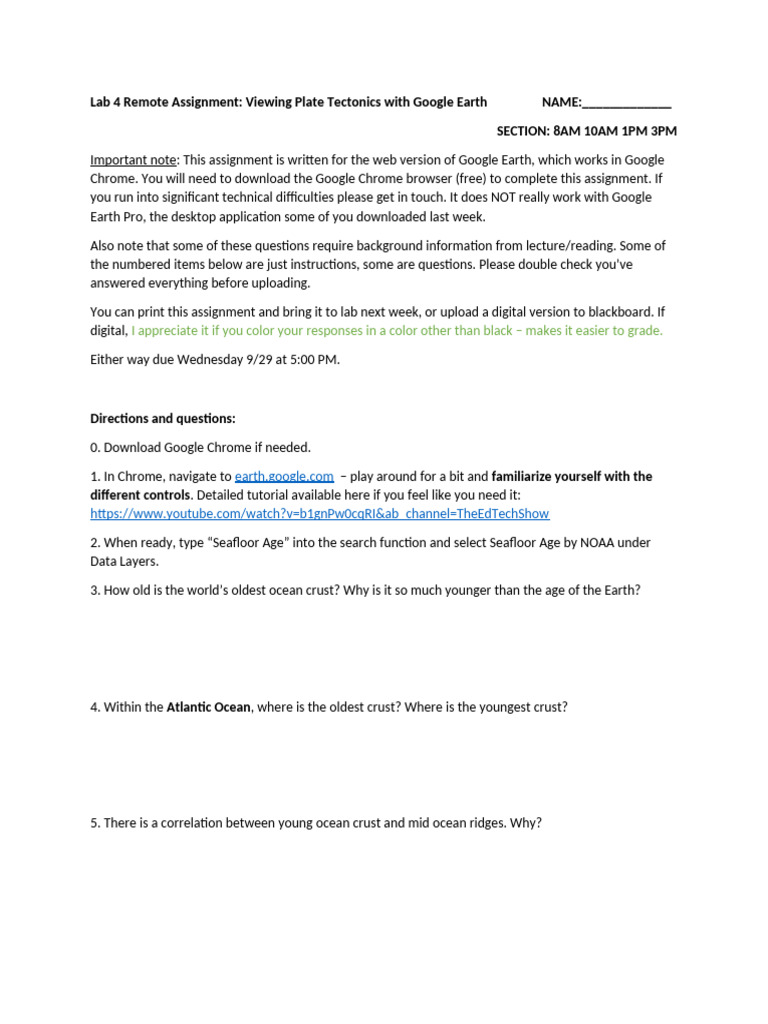 Plate Tectonics Assignment Featuring Google Earth Geo111 | PDF | Plate ...