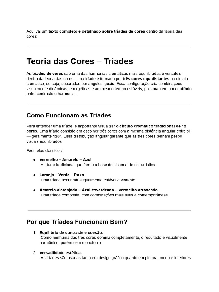 Tríades de Cores: Teoria e Aplicações | PDF | Cor | Harmonia