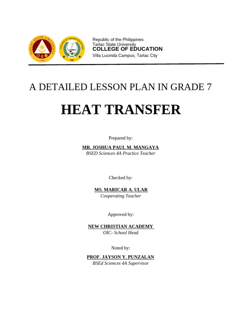 Detailed Lesson Plan Format | PDF | Heat Transfer | Thermal Conduction
