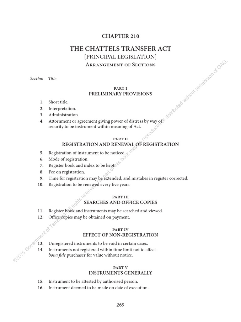 Cap. 210 Chattels Transfer Act, R.E 2023 - MD, Mendez | PDF | Mortgage ...