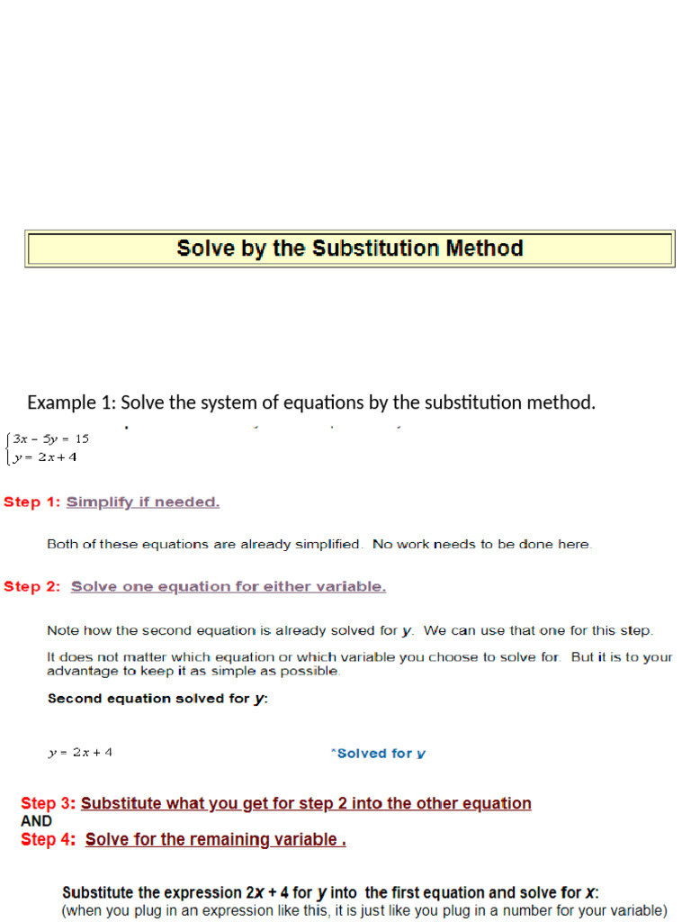 Solving A Solution of A System by Substitution Method | PDF
