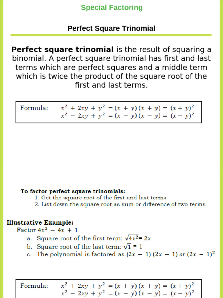 Perfect Square Trinomial | PDF