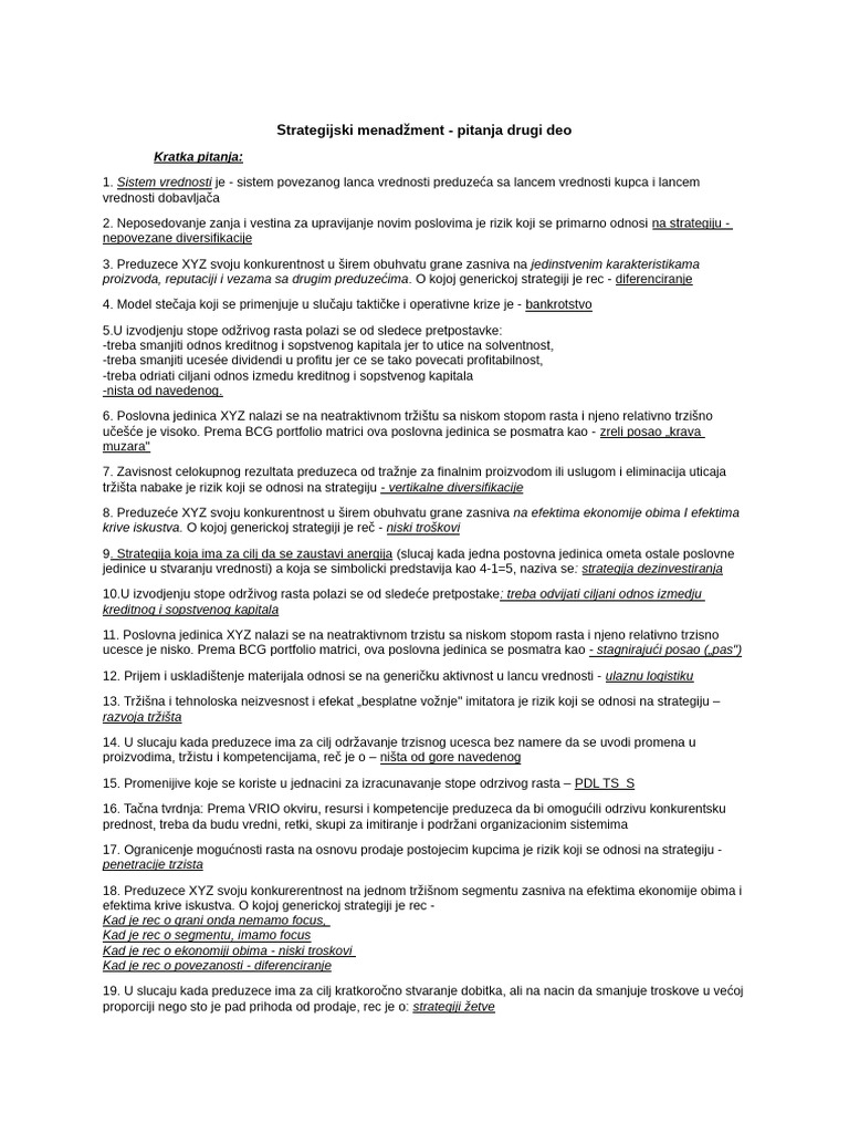STRATEGIJSKI MENADŽMENT Rokovi | PDF