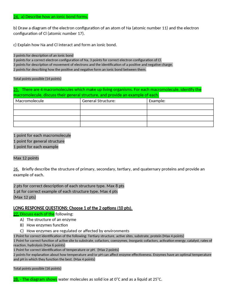 Free Response Answer Sheet Test 1 Ap Bio | PDF | Properties Of Water ...